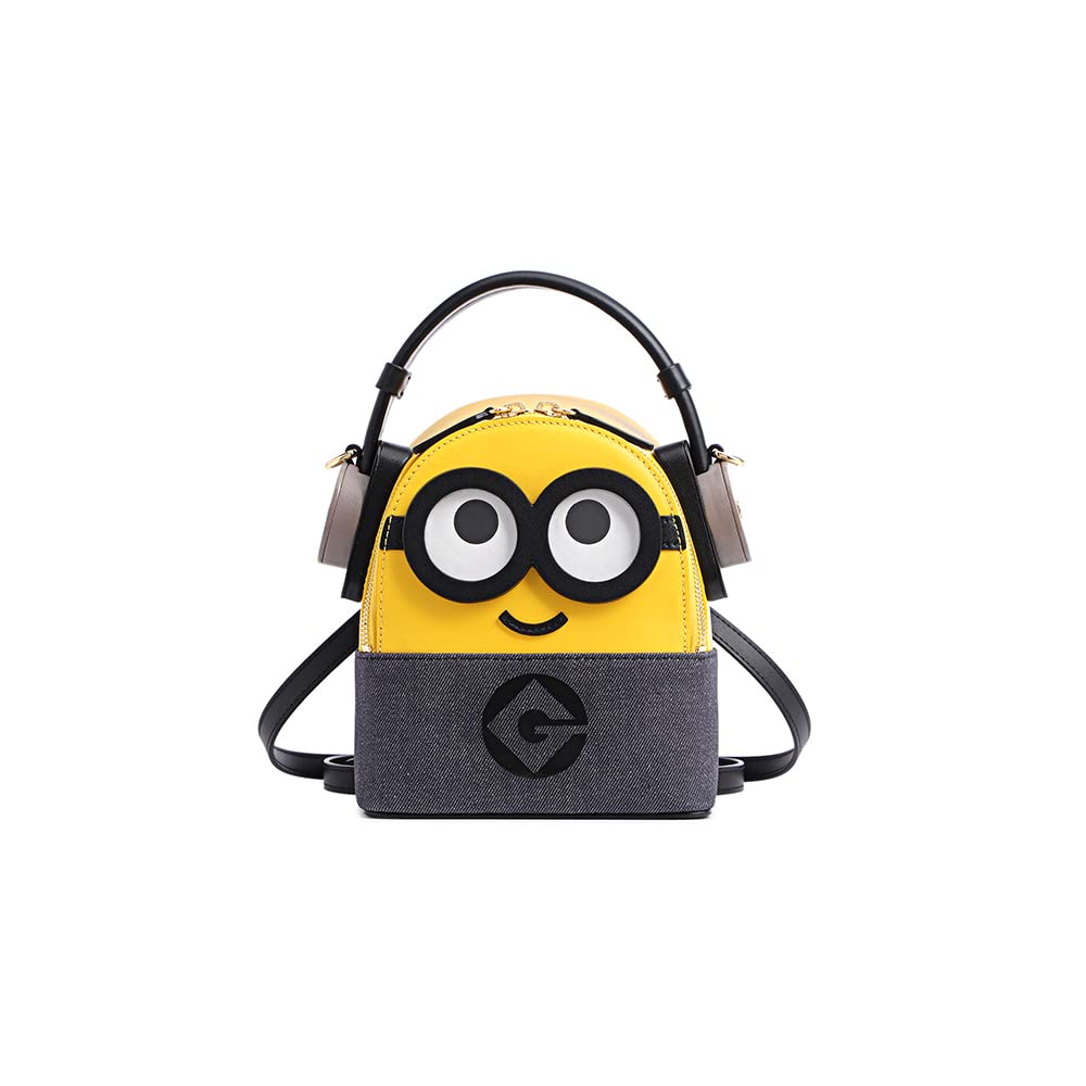 FION x Minions Mini Backpack Cute Leather Backpack Purse Small Handbag Shoulder Bag with Convertible Straps (Headphone Minion)