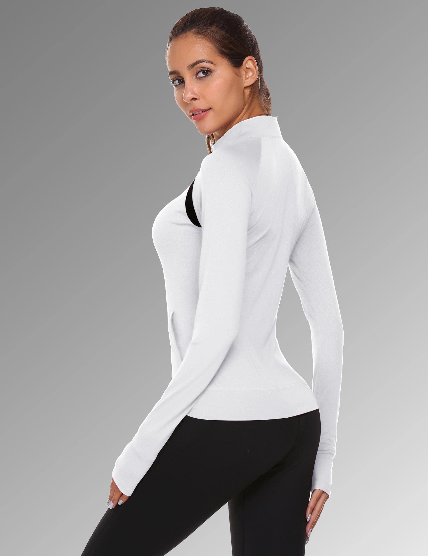 HOTLOOX Women's Yoga Jacket Athletic Workout Running Jacket Full Zip Up Sportswear Lightweight Tops White L