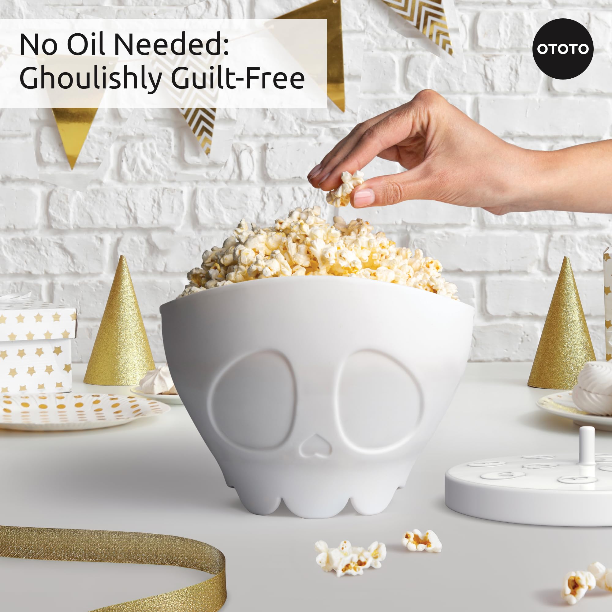 NEW!!! OTOTO Scary Poppings Microwave Popcorn Popper - Gothic Popcorn Microwave Popper, Silicone Microwave Popcorn Popper, Collapsible Bowl Popcorn Bowls, Halloween Goth Accessories Goth Gifts (White)
