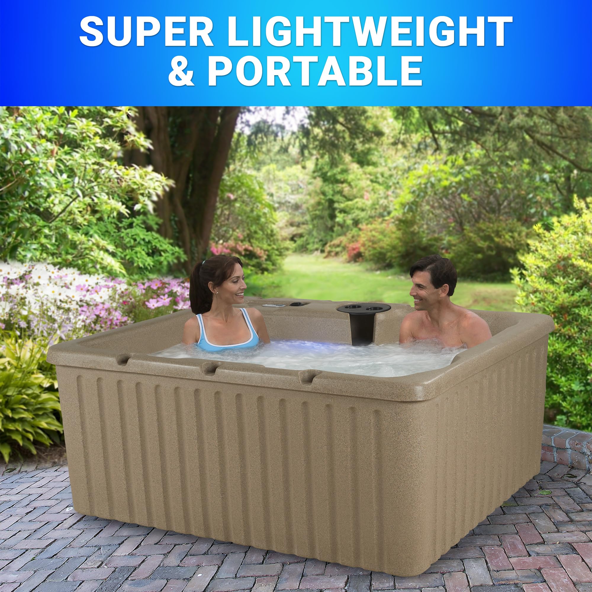 Essential Hot Tubs 14-Jet Newport Hot Tub, Seats 3-4, 3 Passive Therapy Seats Plus Full Body Massage Lounger, Cobblestone