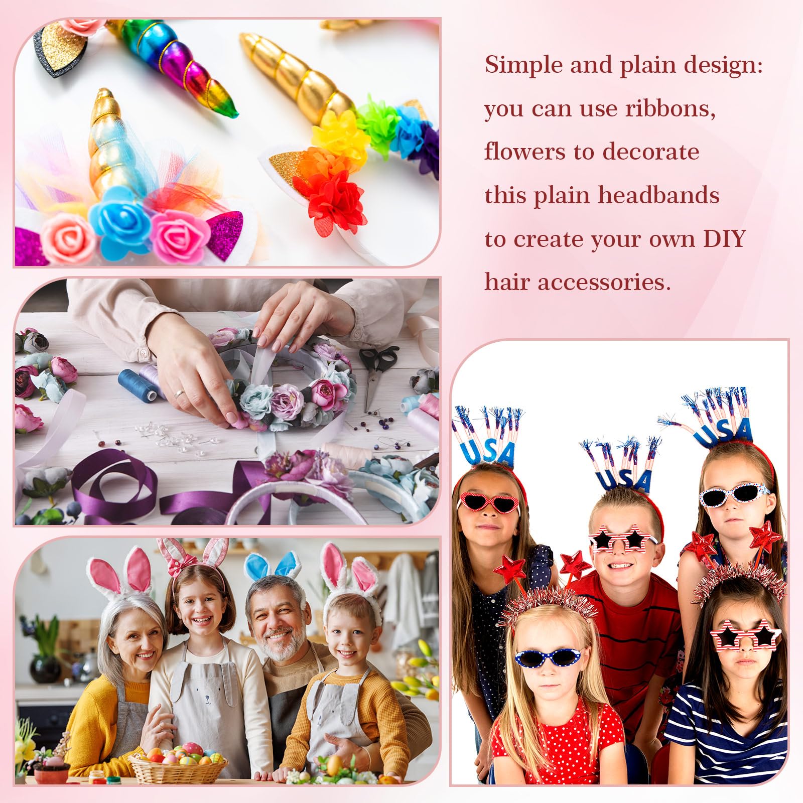 Hotop 100 Pcs Plastic Headbands Bulk 1 Inch Wide Craft No Teeth Plain Headbands DIY Hair Band Accessories for Girls Women (White,1 Inch Wide)