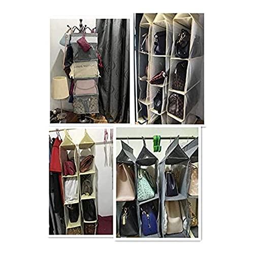 Hanging Handbag Purse Organizer, 3 Grids Pockets Foldable Hanging Bag, Space-Saving Storage Bag System, Suitable for Living Room Bedroom Family use (Gray)