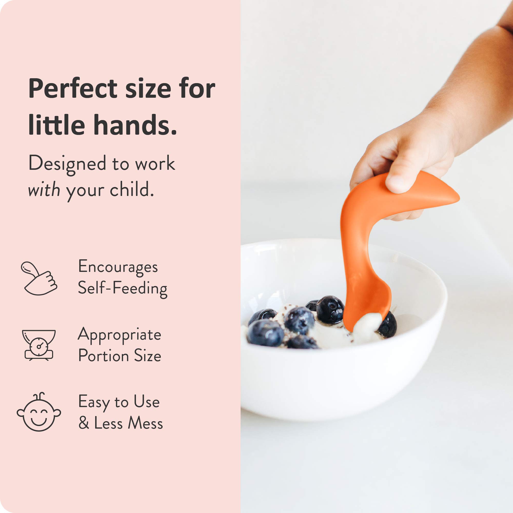 Kizingo Right-Hand Curved Baby Spoons for Toddler Self Feeding, (2 Pack, Blue and Orange)