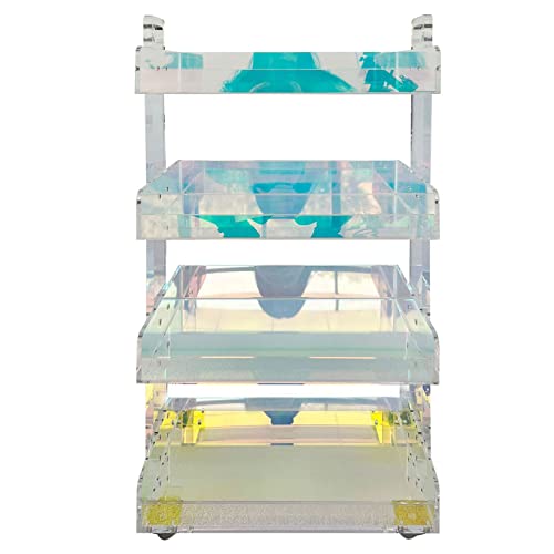 VLOBAOM 4-Tier Rolling Storage Cart, Clear Acrylic Side Table, Acrylic Decor for Home, Bathroom Organizer Storage Rolling Utility Cart,15.6" Dx33.5 H,Multi-Colored