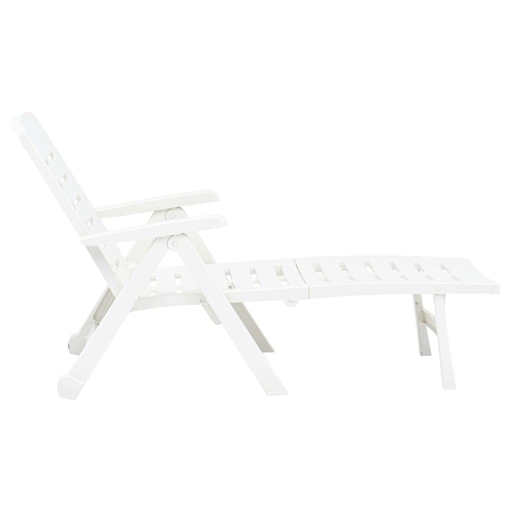 vidaXL Weather-Resistant Folding Sun Lounger, Plastic Outdoor Lounger, White, Suitable for Patio/Garden, with Adjustable Backrest & No Assembly Required