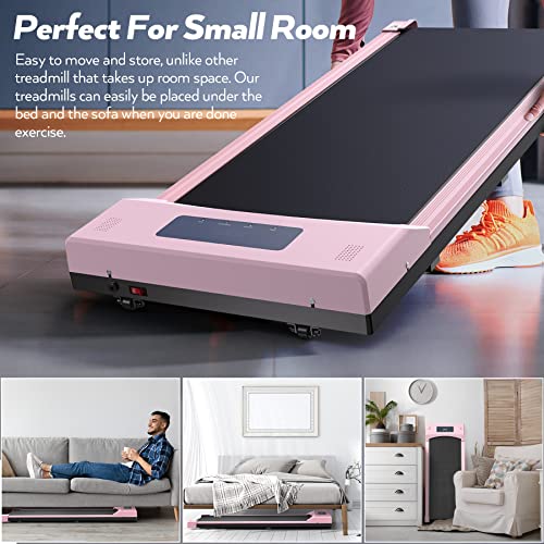 Walking Pad Treadmill, 2.5HP Under Desk Treadmill Portable, Desk Treadmill for Office Under Desk, Walking Treadmill Electric Quiet for Home/Apartment/Flat with Remote Control and LED Dispaly Pink