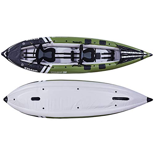 Elkton Outdoors Steelhead Inflatable Fishing Kayak Boat - 2 Person Angler Blow Up Tandem Kayak, Includes Paddles, Seats, Hard Mounting Points, Bungee Storage, Rigid Dropstitch Floor and Spray Guard