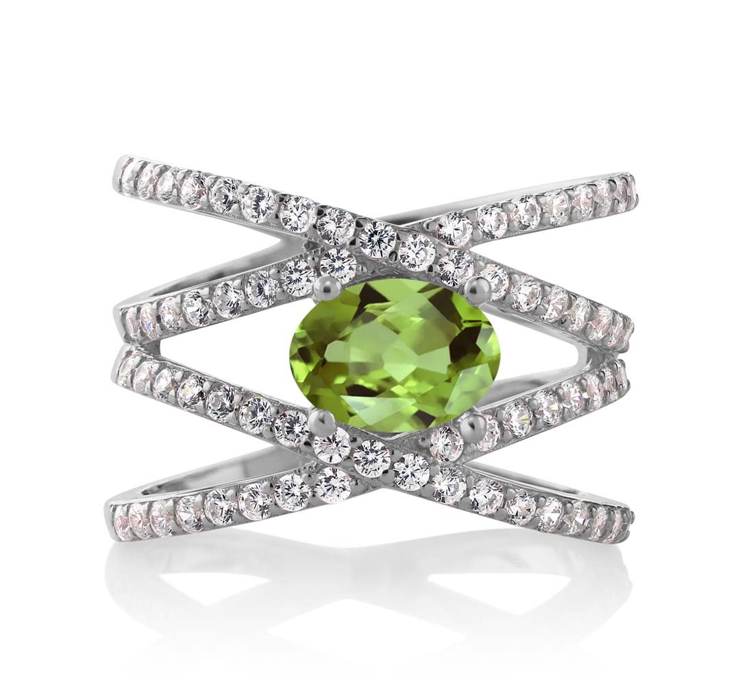 Gem Stone King 925 Sterling Silver Oval Gemstone Birthstone Criss Cross Engagement Ring | Oval 8X6MM Ring For Women | Available In Size 5, 6, 7, 8, 9