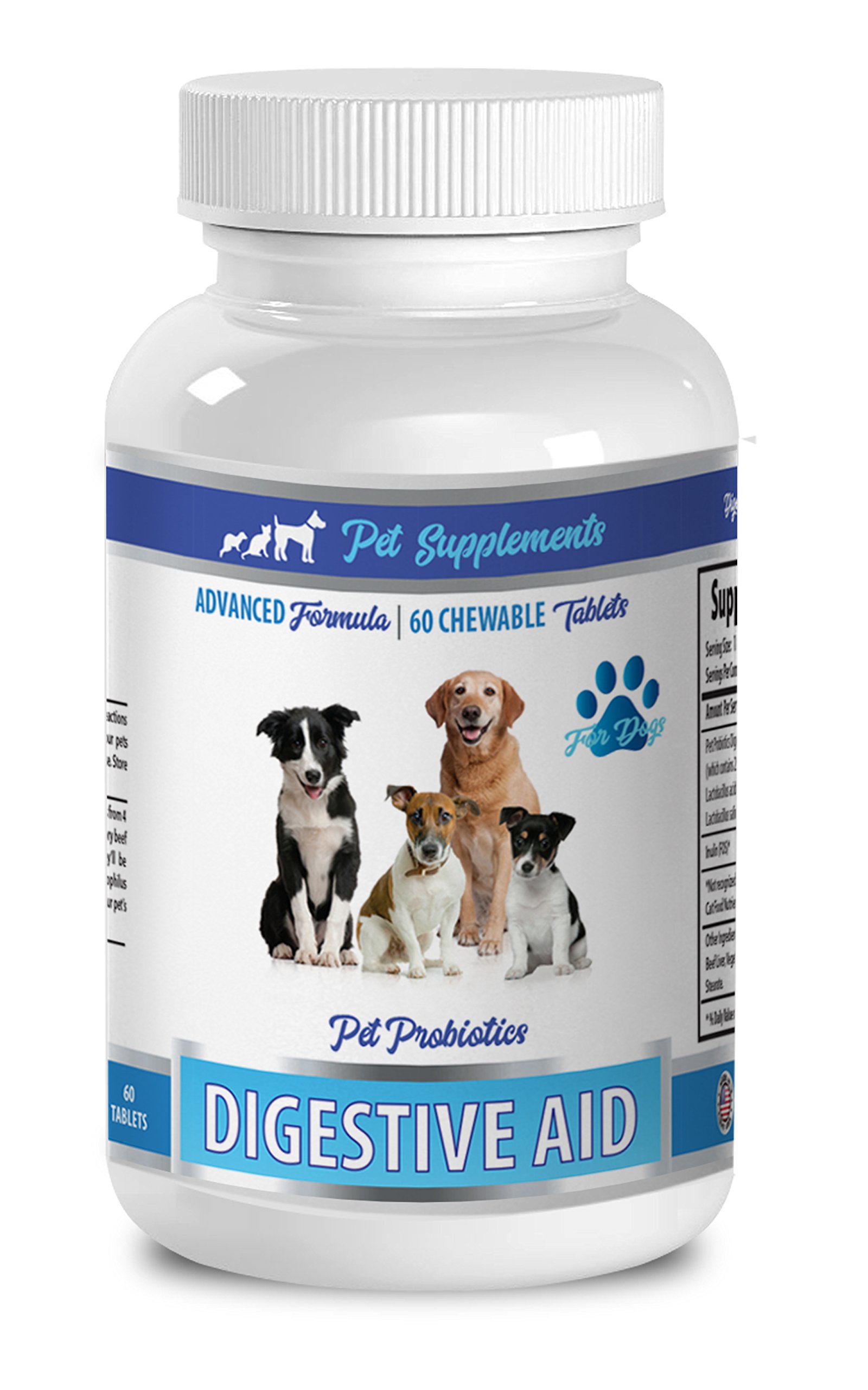 PET SUPPLEMENTS Dog probiotics chewable - Dog Digestive AID - PROBIOTICS - Powerful Formula - dicalcium Phosphate - 1 Bottle (60 Chews)