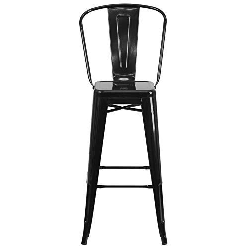 Flash Furniture Lily Commercial Grade 4 Pack 30" High Black Metal Indoor-Outdoor Barstool with Removable Back