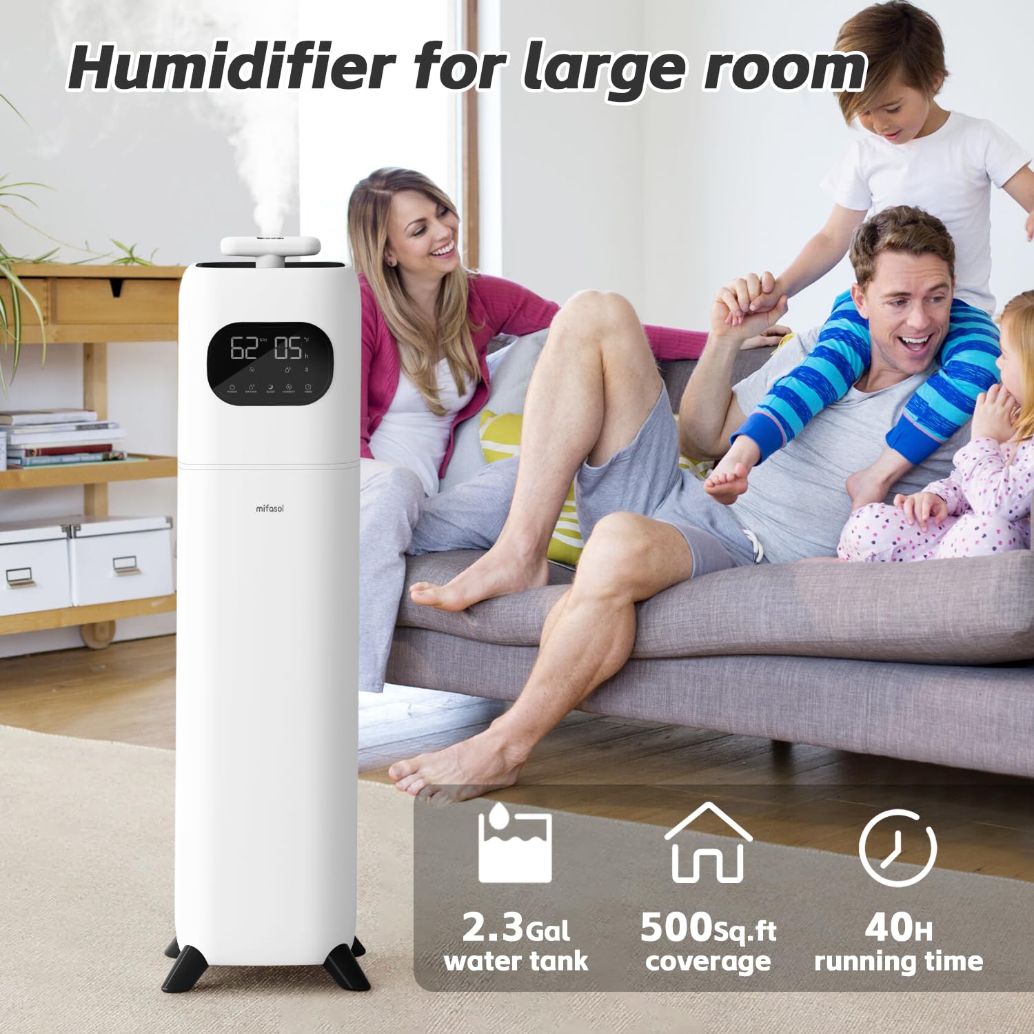 Humidifier Large Room, 2.3Gal/9L Plants Humidifiers for Bedroom with with Timer, 360°Nozzle, Room Cool Mist Humidifier with Aroma Box, School, Office, Warehouse