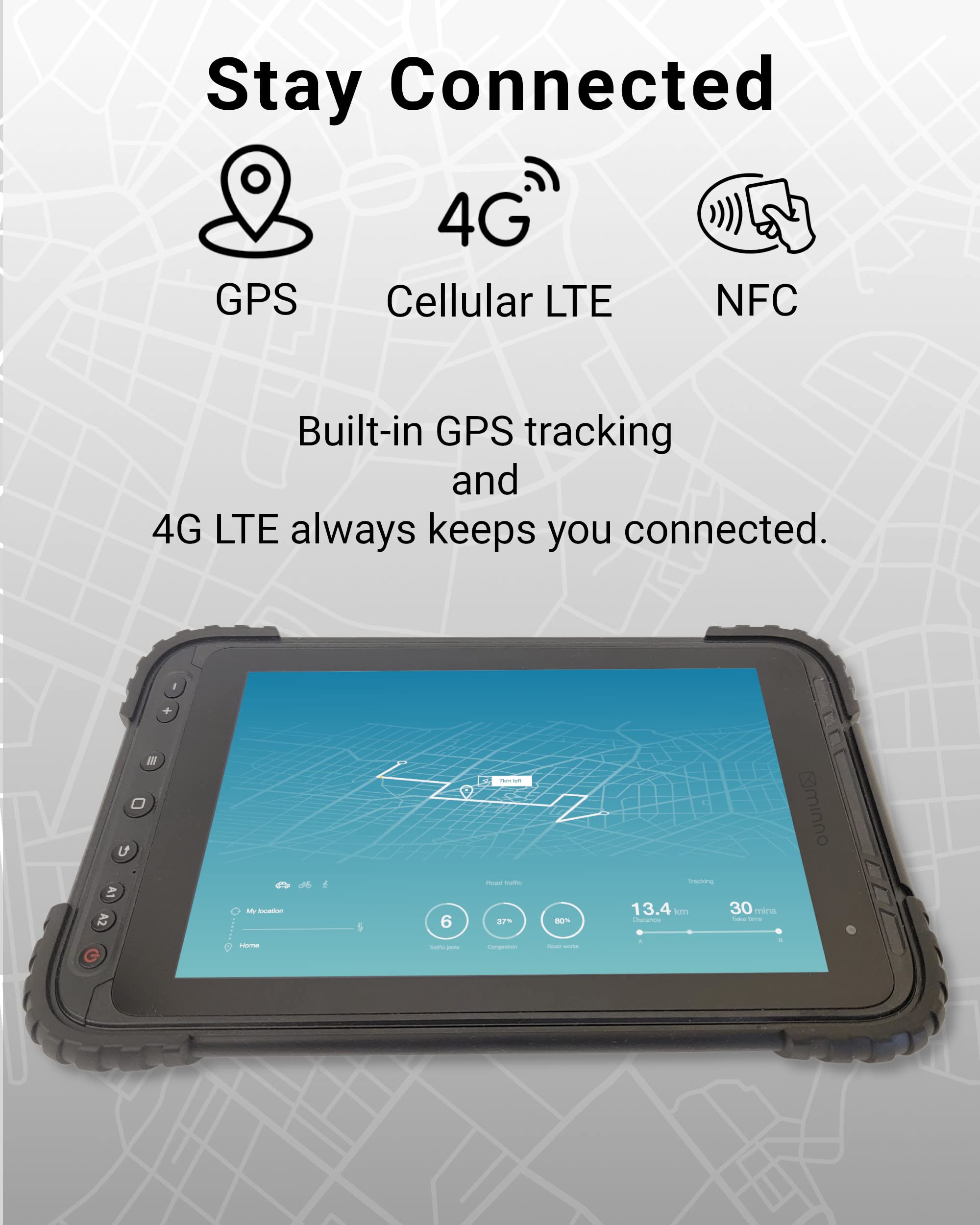 Minno Maverick 8" Rugged Android 10 Tablet | 4GB/64GB | LTE (Unlocked for Several Carriers) | 2D Scanner (A08M08- Maverick A8 Pro+2D Scanner)