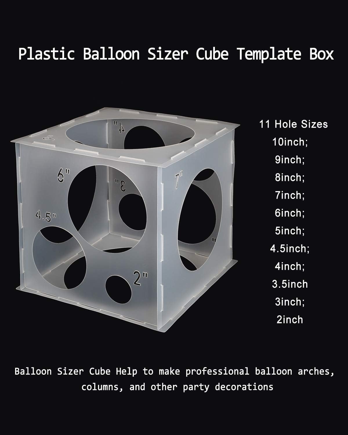 Magipipe 11 Holes Plastic Balloon Sizer Box Cube, Balloon Size Measurement with 200Pcs Balloon Glue Point for Balloon Decorations, Balloon Arches and Balloon Columns