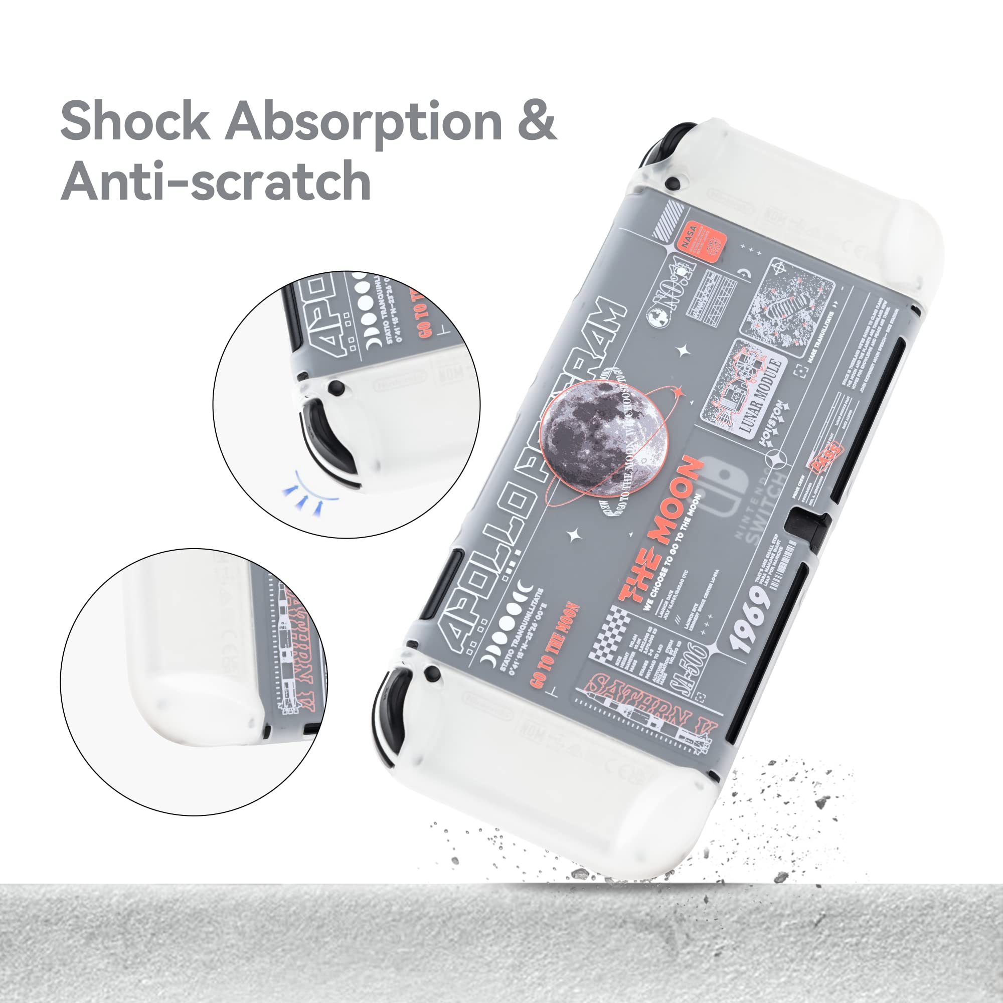 GeekShare Clear Protective Case Slim Cover Case Compatible with Nintendo Switch OLED and Joy-Con - Shock-Absorption and Anti-Scratch - The Moon