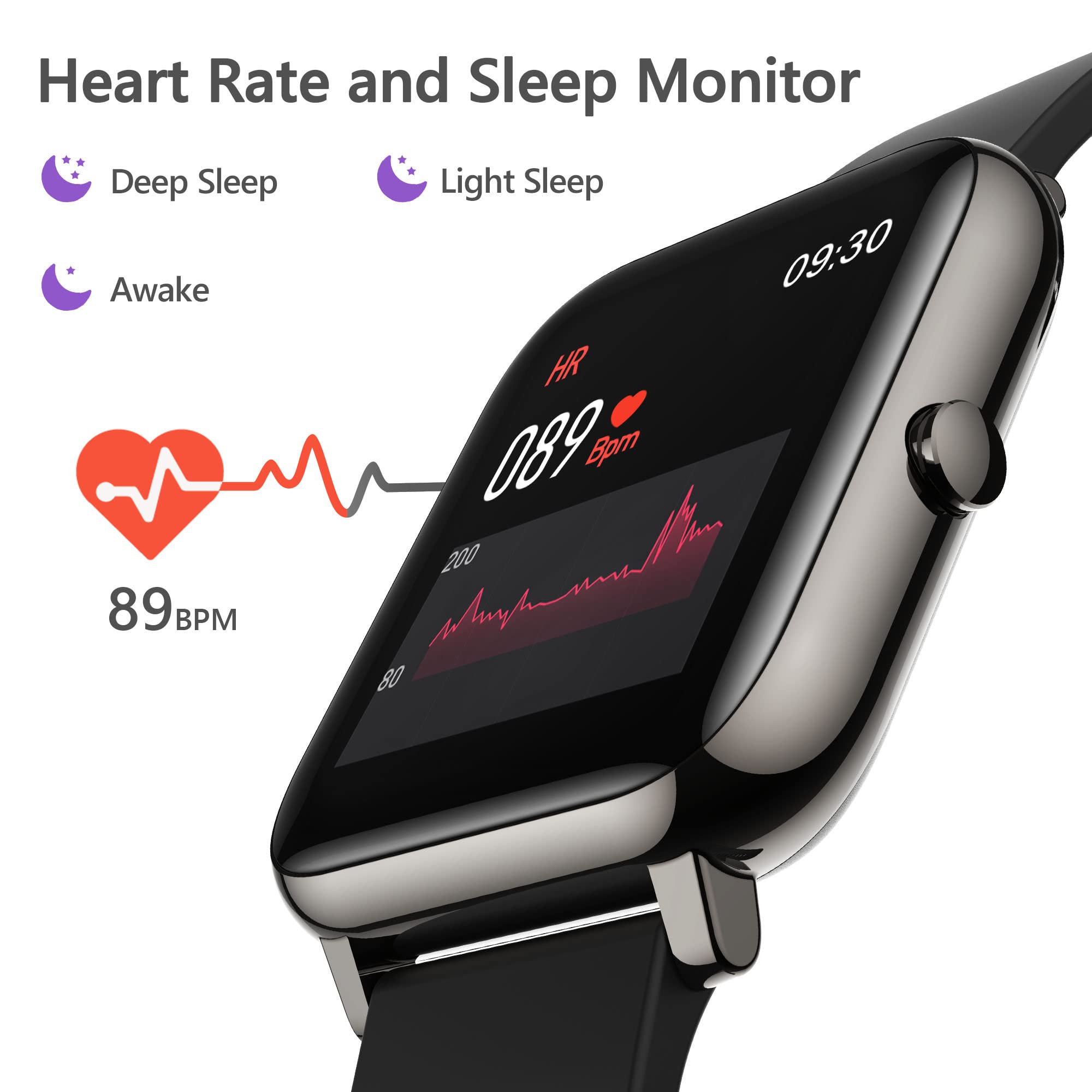 KALINCO Smart Watch, Fitness Tracker with Heart Rate Monitor, Blood Pressure, Blood Oxygen Tracking, 1.4 Inch Touch Screen Smartwatch with 3 Cables Compatible with Android iPhone iOS