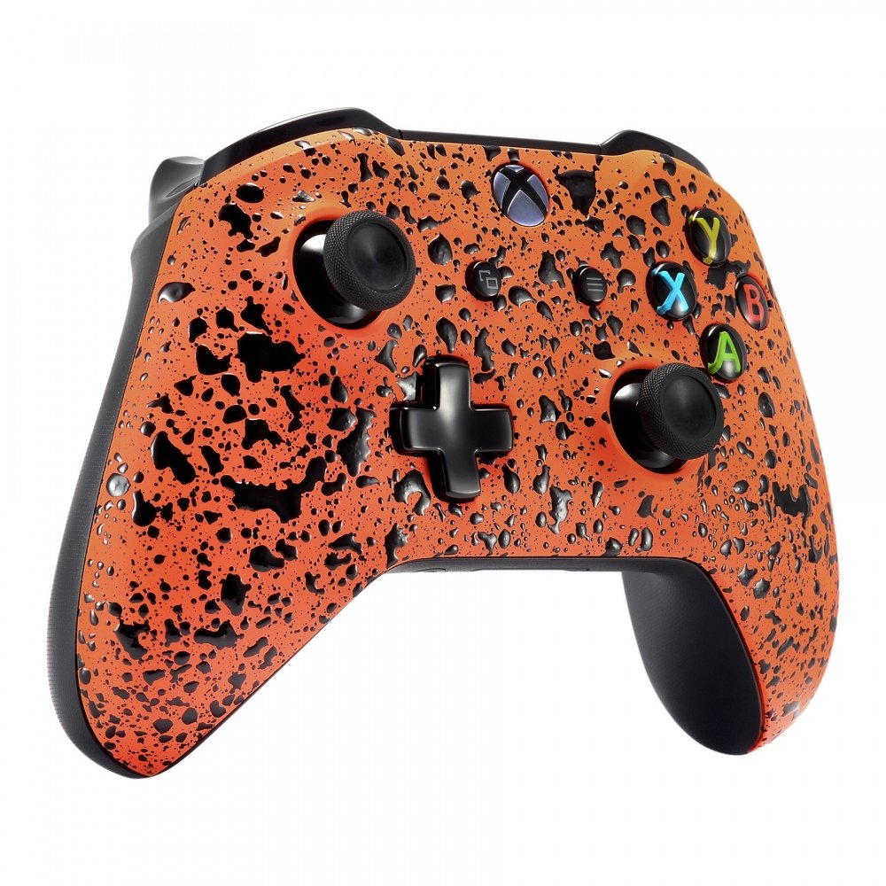 eXtremeRate Textured Orange Faceplate Cover, 3D Splashing Front Housing Shell Case, Comfortable Non-Slip Replacement Kit for Xbox One Wireless Controller Model 1708 - Controller NOT Included