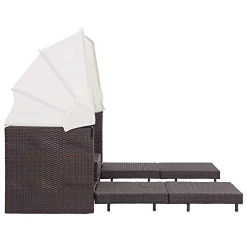 FAMIROSA Extendable 3-Seater Sofa Bed with Roof Poly Rattan Brown