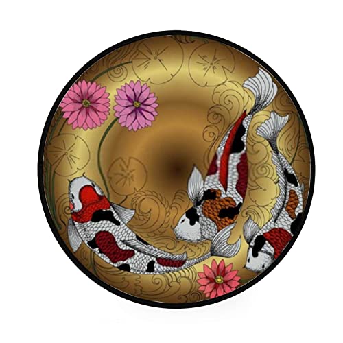 Round Area Rug 4Ft Koi Fish Japanese Style Non Slip Soft Washable Mat Flooring Carpet for Bedroom Living Room Kids Room Laundry Room Decor