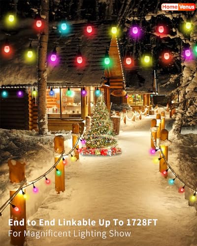 HVS Smart Outdoor String Lights LED 36Ft Color Changing RGBW Patio String Lights Infinite Connectable APP Control 2.4GHz WiFi Waterproof 18 Acrylic Work with Alexa Google for Party Outside Cafe