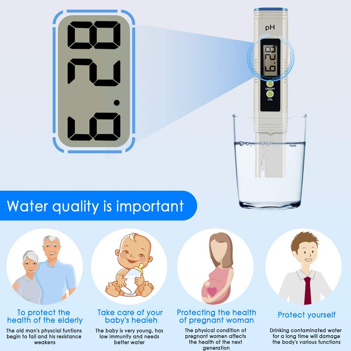 PH Meter, Digital PH Meter, PH Meter for Water, 0.01 PH High Accuracy Water Quality Tester with 0-14 PH Measurement, Water PH Tester Range for Household Drinking, Pool, Aquarium, Hydroponics
