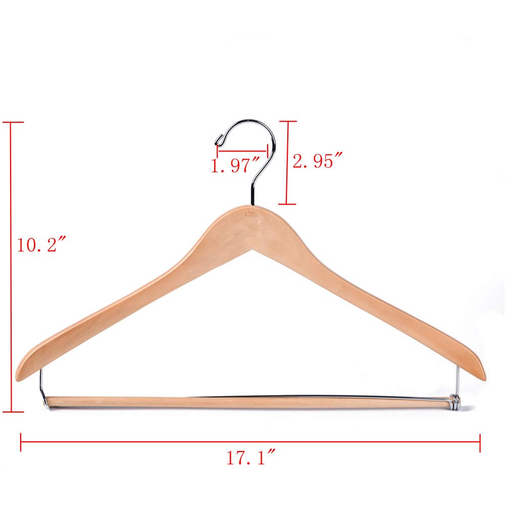 Quality Hangers Wooden Hangers Beautiful Sturdy Suit Coat Hangers with Locking Bar Glossy Natural Wood (5)