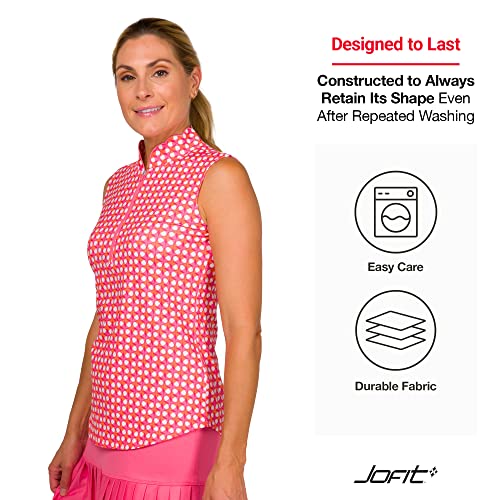 Jofit Apparel Women’s Athletic Clothing Sleeveless Scallop Mock for Golf & Tennis, Size Large, Tonal Diamond Print