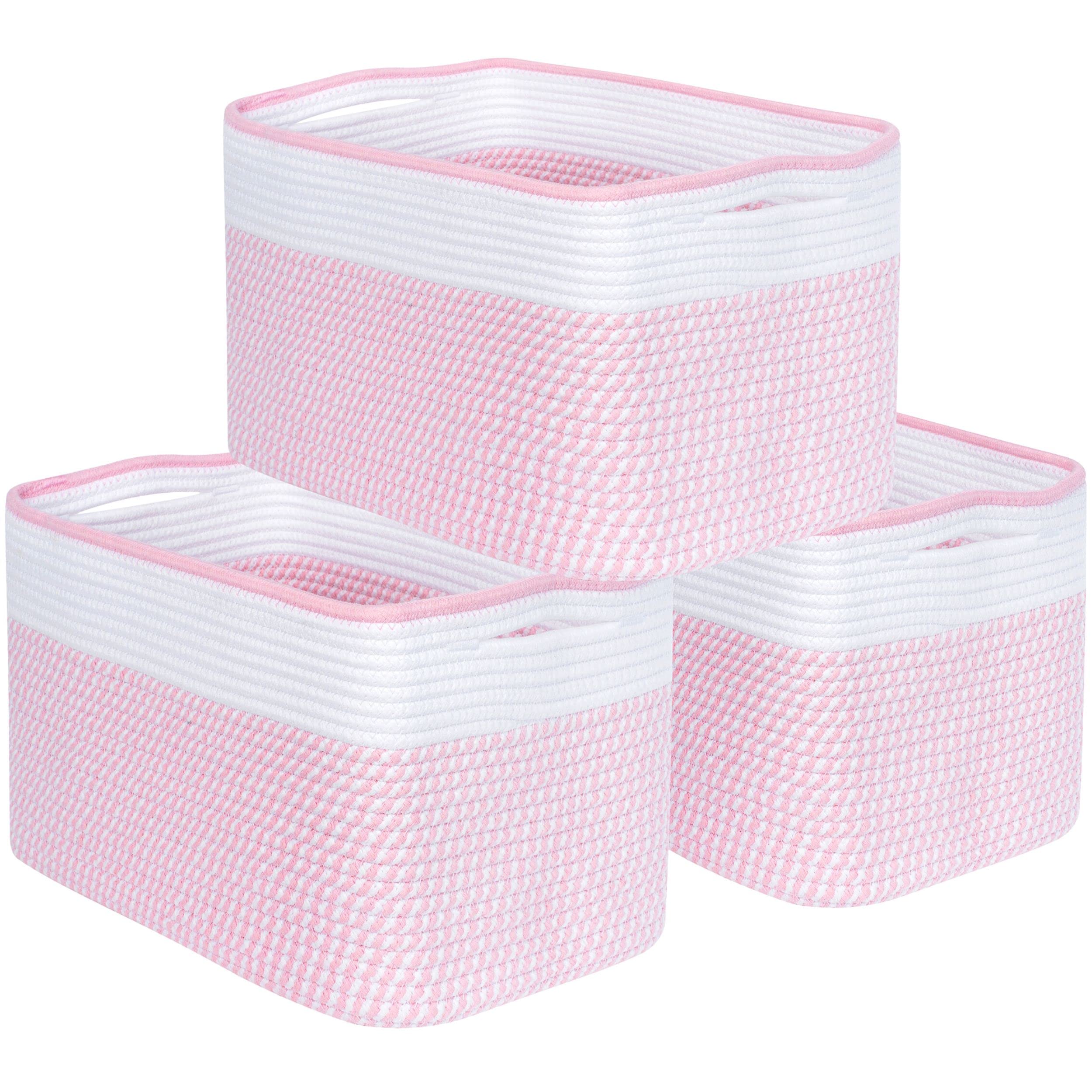 MINTWOOD Design 3-Pack Storage Baskets for Shelves, Decorative Baskets for Organizing, Woven Baskets for Storage, Book Basket, Cube Organizer, Cube Storage Bin Box, Closet Organizers, Light Pink