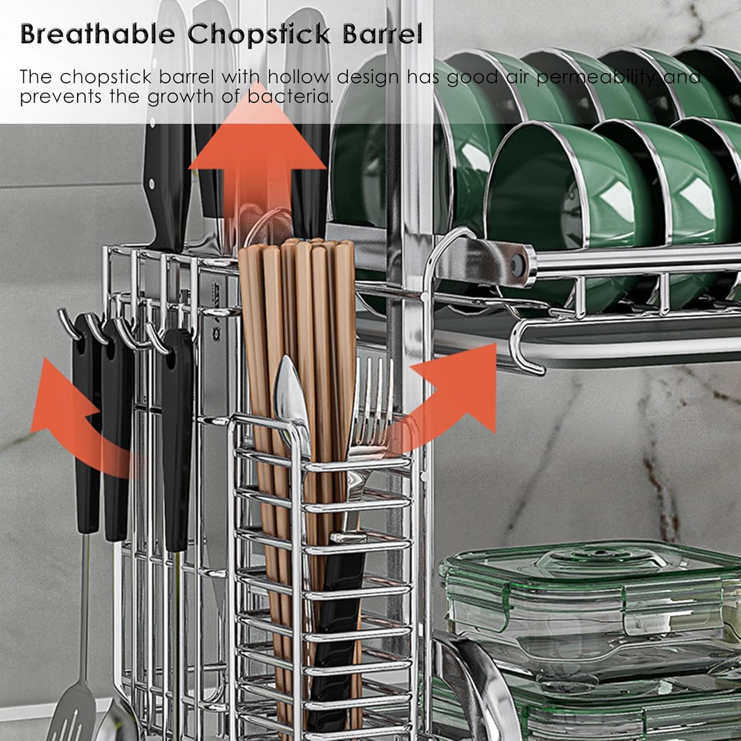Stainless steel kitchen utensil drain rack - rust proof, kitchen countertop three-layer utensil rack with drainage layer, cutting board rack, dishwashing rack, large capacity kitchen storage rack