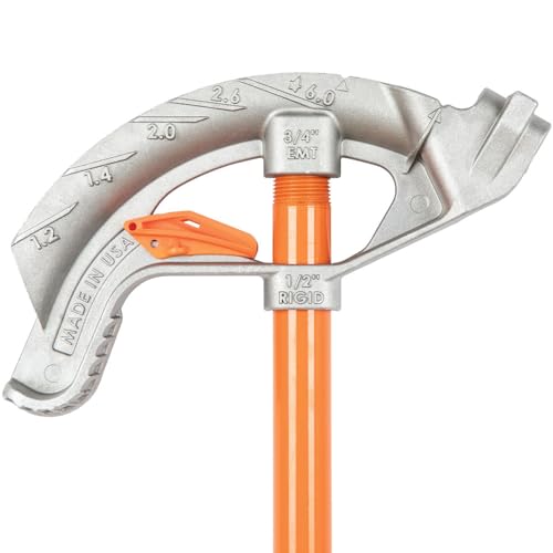 Klein Tools 51607 Aluminum Conduit Bender Full Assembly, 3/4-Inch EMT, 1/2-Inch Rigid, Wide Foot Pedal, Benchmark Symbols and Angle Setter