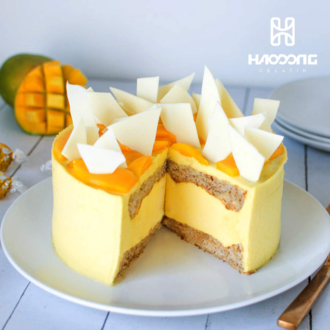 Haodong Beef Platinum Leaf Gelatin Sheets - 240 Bloom (20 Sheets, 40g) - Gelatin Leaves for Baking and Cooking Mirror Glaze Dessert Jellies Mousse Cake