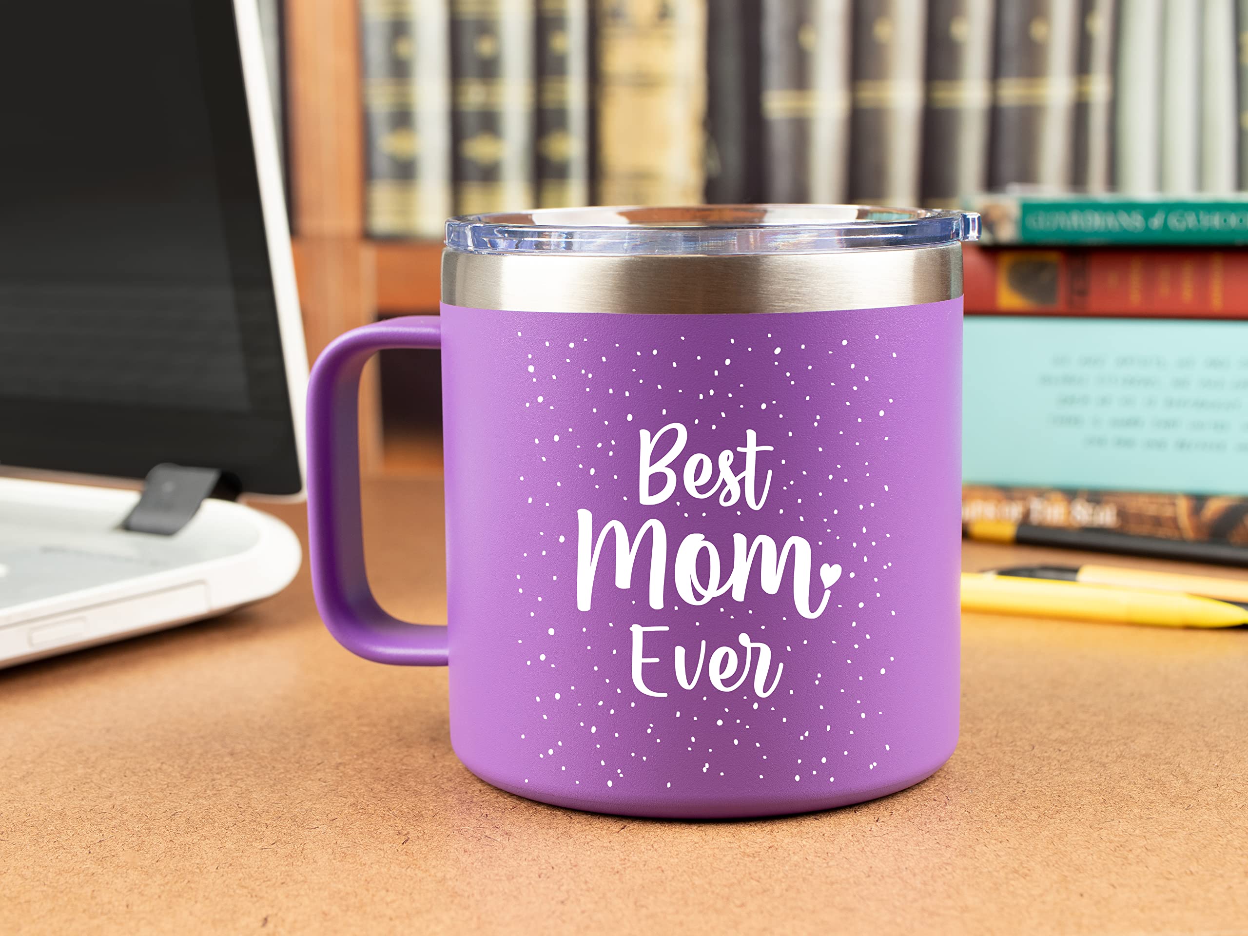 KLUBI Best Mom Ever Gifts - Purple Tumbler/Mug 14oz - Gift Idea for Mothers Day, From Daughter Son, Birthday, Cute