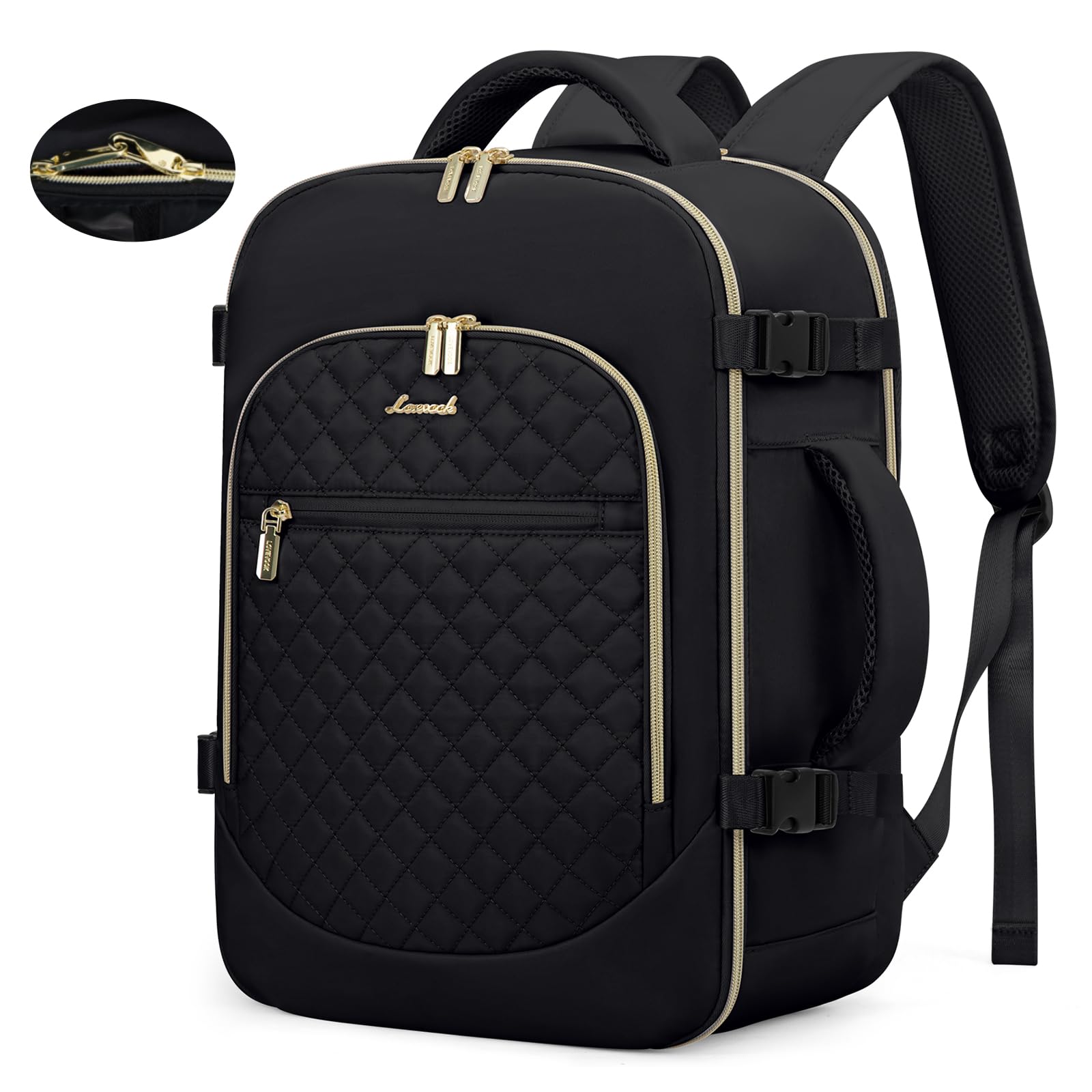 LOVEVOOK Carry on Backpack, 30L Travel Backpack for Women Airline Approved,Luggage Business Weekender Overnight Daypack as Personal Item fit for 15.6 inch Laptop,Black