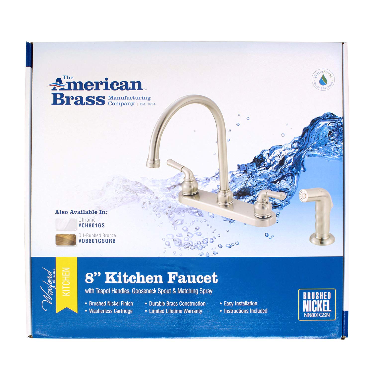 Empire Faucets RV Brushed Nickel Gooseneck Kitchen Faucet Head Replacement with Teapot Handles and Stand Alone Sprayer
