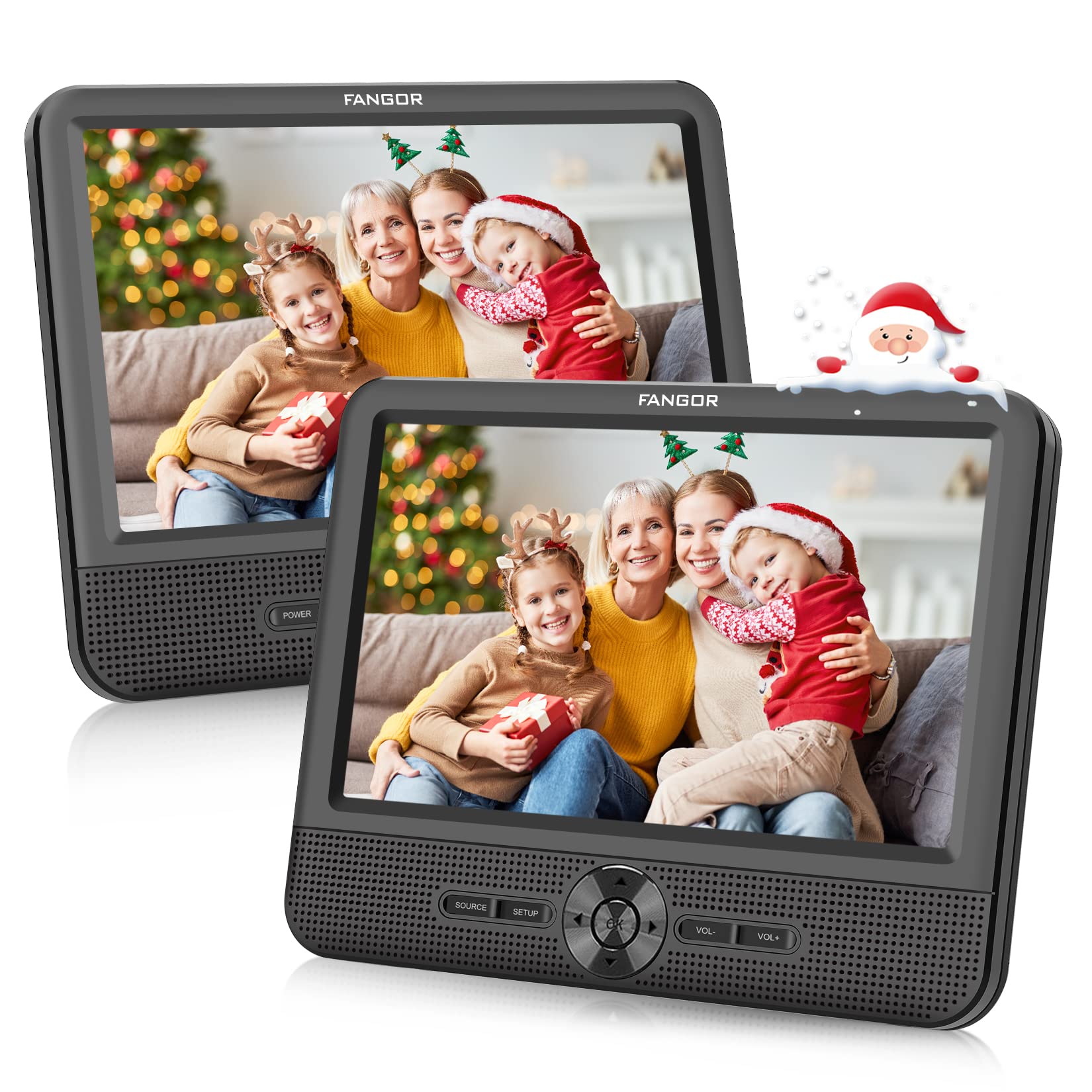 FANGOR 10.1โโ Dual Car DVD Player, Portable DVD Player for Car with 5 Hours Rechargeable Battery, Last Memory, AV Out&in, Supported USB/SD/Sync TV, Regions Free (1 Player + 1 Monitor)