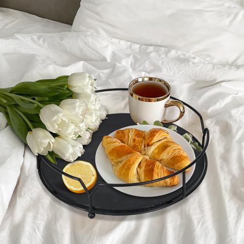 Round Decorative Serving Tray,Farmhouse Wood Tray for Coffee Table,11.5ββ Wooden Tray for Home Decor,Display Tray for Kitchen Bathroom Organizer Coffee Dining Table Centerpiece