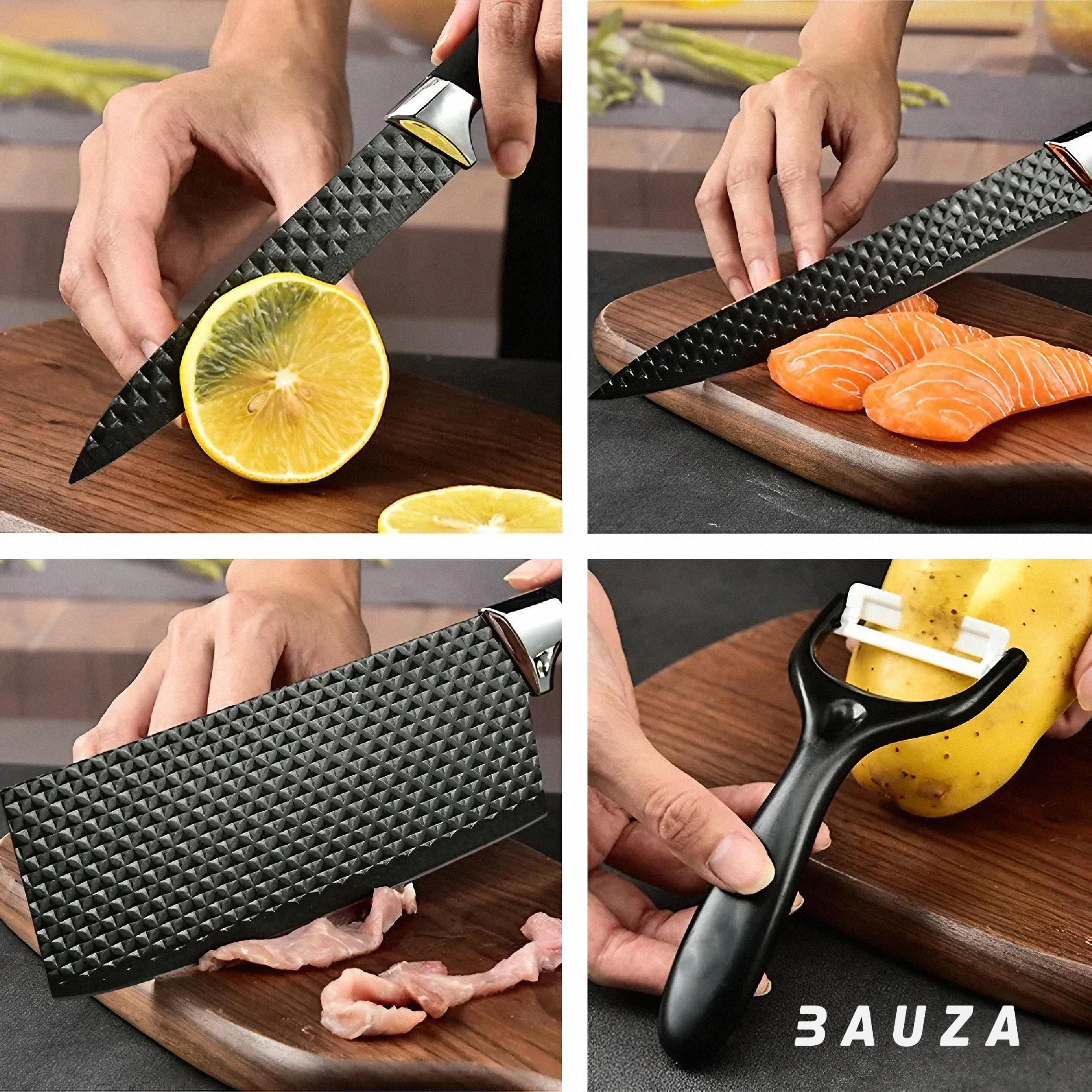 Kitchen Knife Set, Nuevo Knife Set Diamond Pattern Steel Chef Knife Set with Handle, Ultra Sharp Piece Kitchen Knives Set - Kitchen Knife Set Chef Knife Block Stainless Steel Cutting Sets