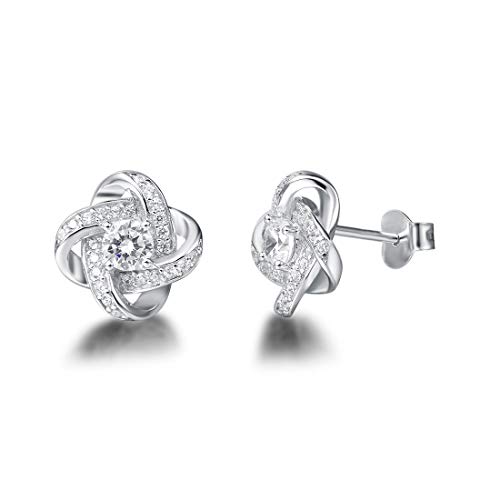 FANCIME White Gold Plated Real Sterling Silver Hypoallergenic Stunning Cubic Zirconia CZs Big/Large Daith Flower Knot Studs Earrings For Women Wedding Bridalļ¼Size 12mm