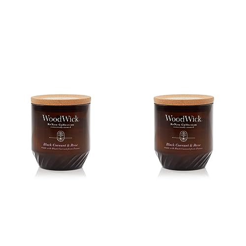 WoodWick® Renew Medium Candle, Black Currant & Rose Scented Candles, 6oz, Plant Based Soy Wax Blend, Made with Upcycled Materials and Essential Oils, Up to 55 Hours of Burn Time