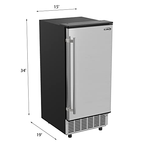 KoolMore Stainless-Steel Built-in Ice Maker Machine with Large 25 lb. Cube Storage Basket, Full Cube Production, Fast Ice Making Time, Free-Standing/Under-Counter - 75lbs of Ice per Day (BIM75-BS)