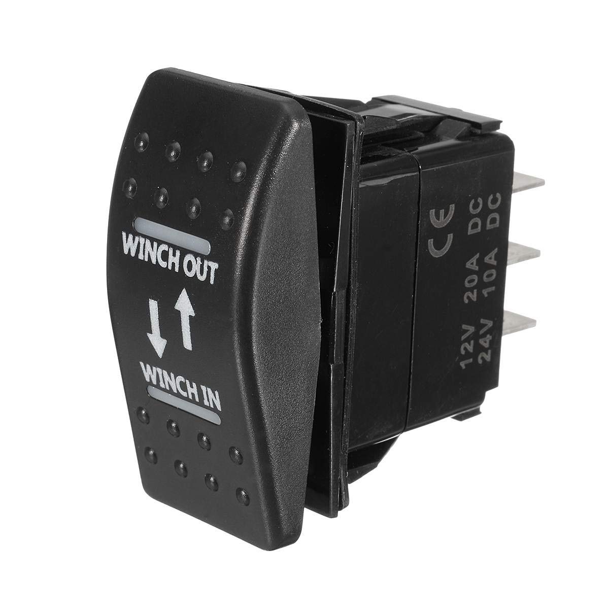 Fincos 12V 20A Winch in Winch Out (ON)-Off-(ON) Rocker Switch Momentary LED 7-Pin - (Color: Red)