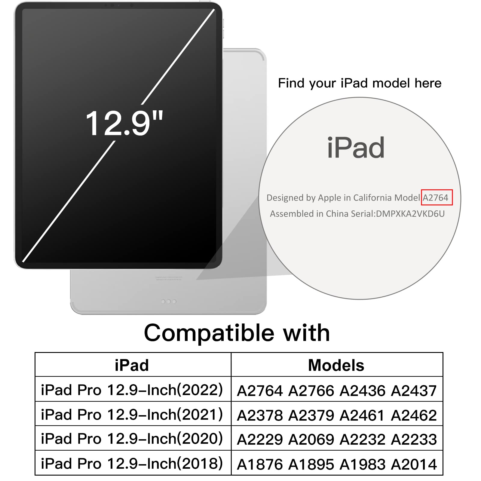 JETech Case for iPad Pro 12.9-Inch (2022/2021/2020/2018) with Pencil Holder, Clear Transparent Back Shell Slim Stand Shockproof Tablet Cover, Auto Wake/Sleep (Black)
