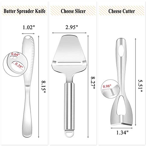WarmHut Set of 3 Cheese Slicer, Stainless Steel Cheese Slicer Plane Knives, Cheese Cutter, Butter Spreader Knife - for Soft, Semi-hard Cheeses Kitchen Tool