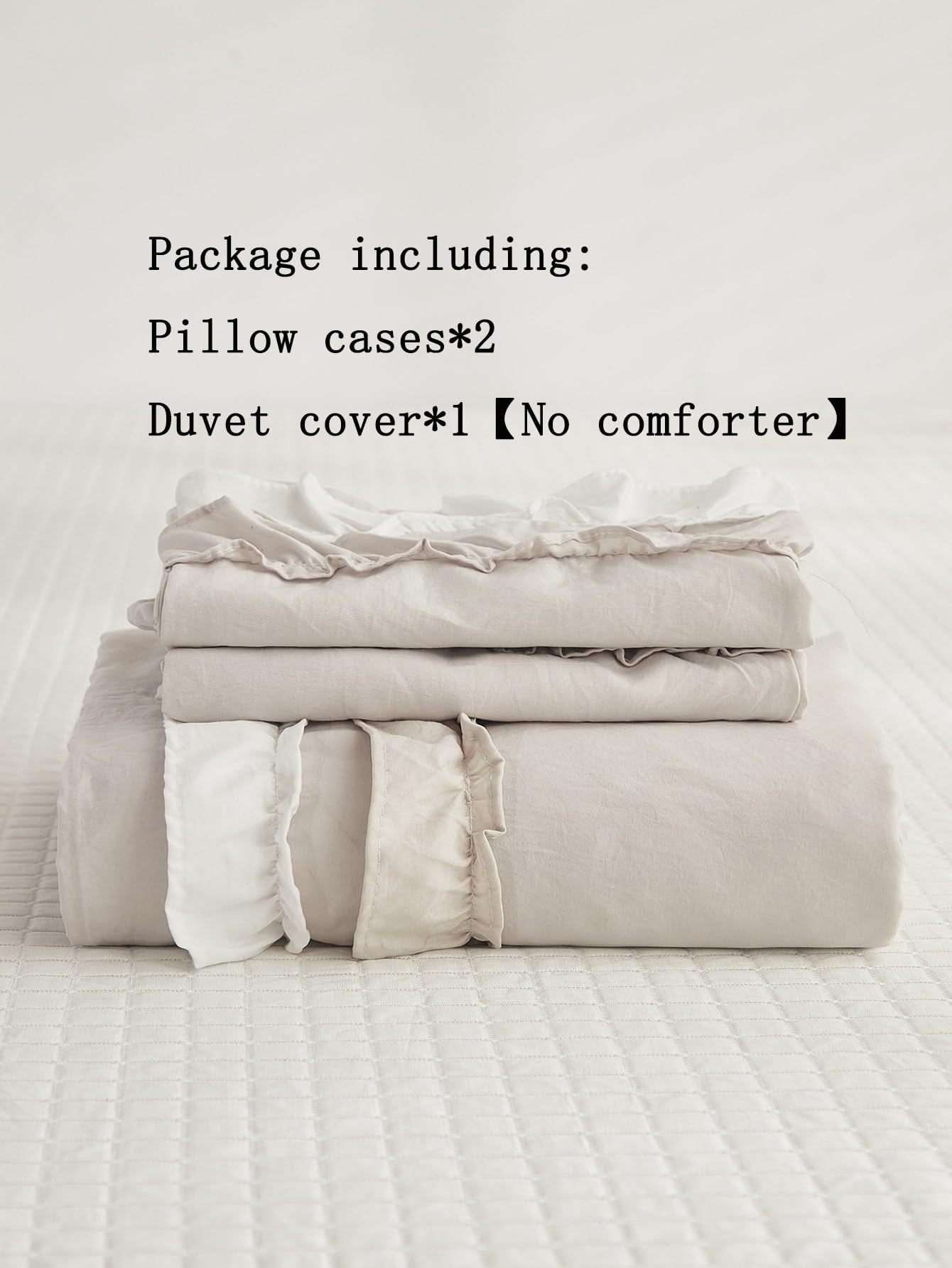 QWINEE 3Pcs Shabby Chic Double Layer Ruffle Duvet Covers Sets Soft 3 Pieces Boho Vintage Farmhouse Bedding Set with 1 Comforter Cover and 2 Pillowcases for All Season Rustic Lightweight Beige Queen