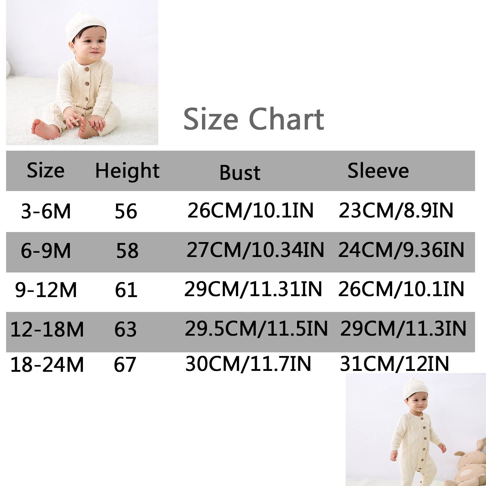 IADOER Baby Newborn Boy Knitted Sweater Romper Cotton Longsleeve Outfit with Kids Winter Warm Hats Set(Yellow 0-3M