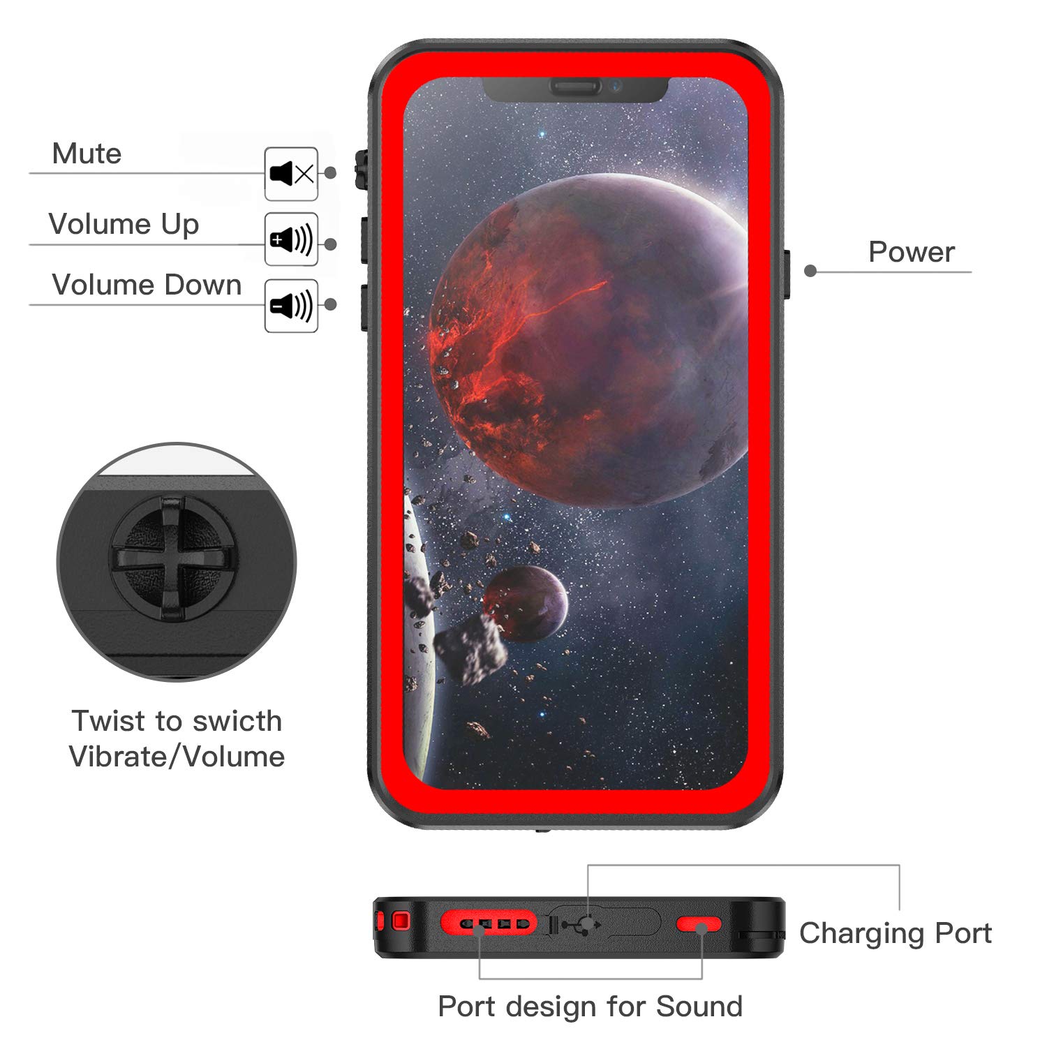 Fansteck iPhone 11 Waterproof Case, (6.1 inch) IP68 Full-Body Protective Case with Built-in Screen Protector, Snowproof/Dirtproof/Shockproof Case, High Sensitive Screen Touch (Red/Black)