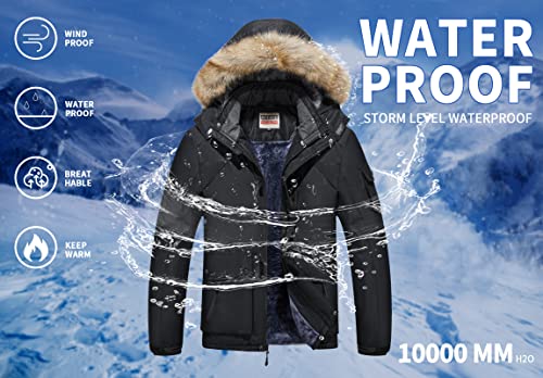 WULFUL Men's Waterproof Ski Jacket Warm Winter Snow Coat Mountain Windbreaker Hooded Raincoat