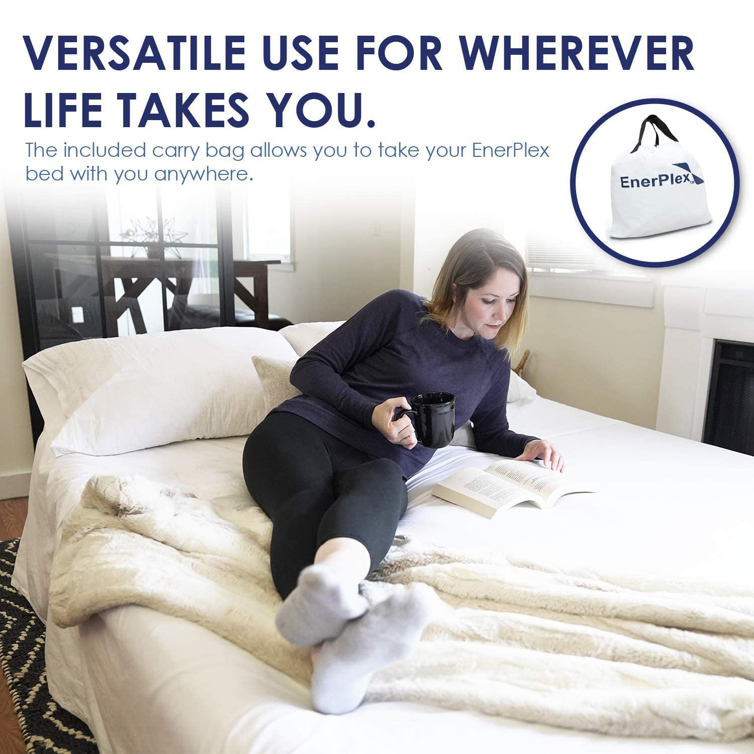 EnerPlex Twin Air Mattress with Built in Pump - 15" Luxury Size Self-Inflating Blow Up Mattress with Neck Support - Inflatable Air Bed for Portable Travel & Home Use (Blue/White)