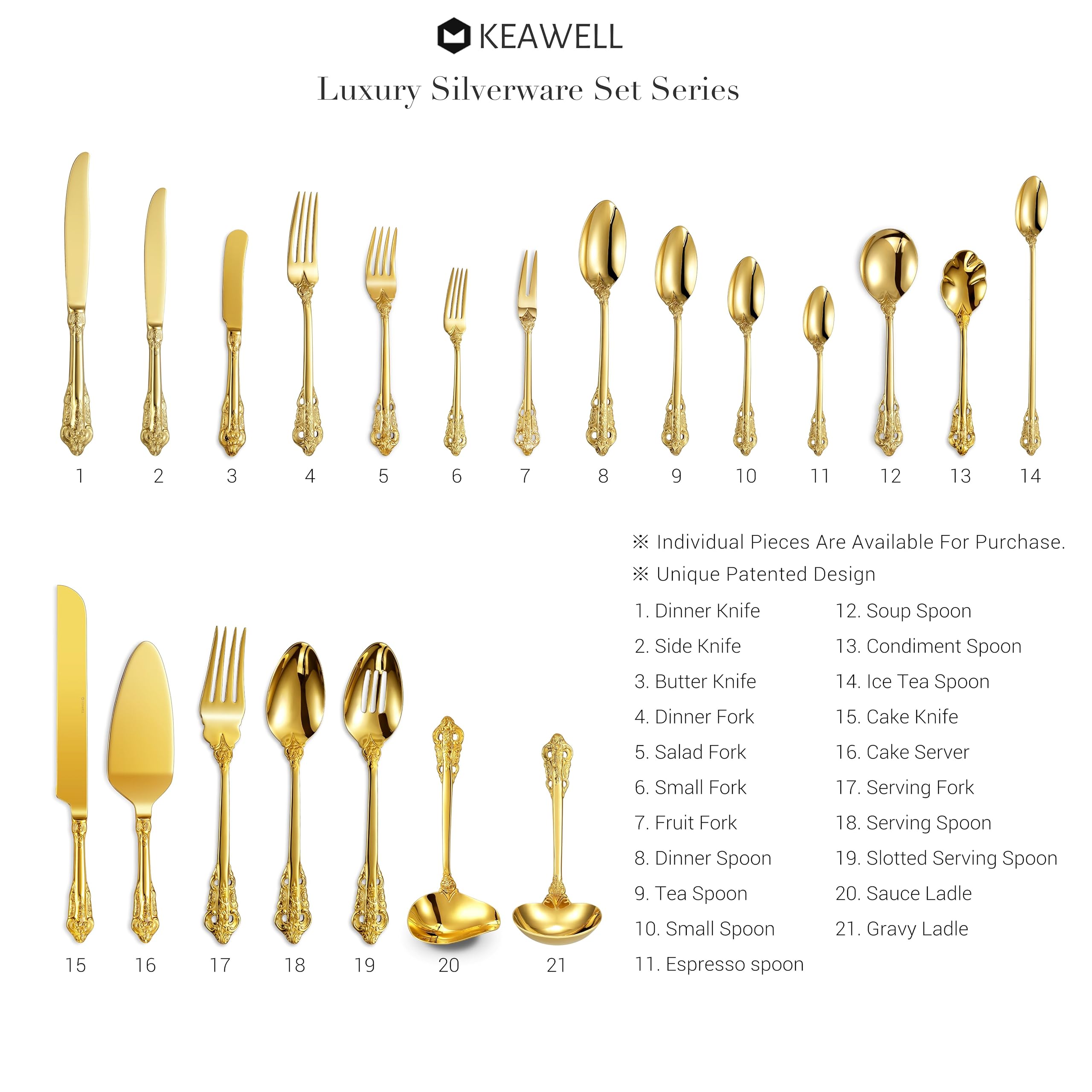 KEAWELL Luxury 5.9" Appetizer Forks, 18/10 Stainless Steel, Set of 4, Gorgeous Cocktail Forks/Dessert Forks (Gold)