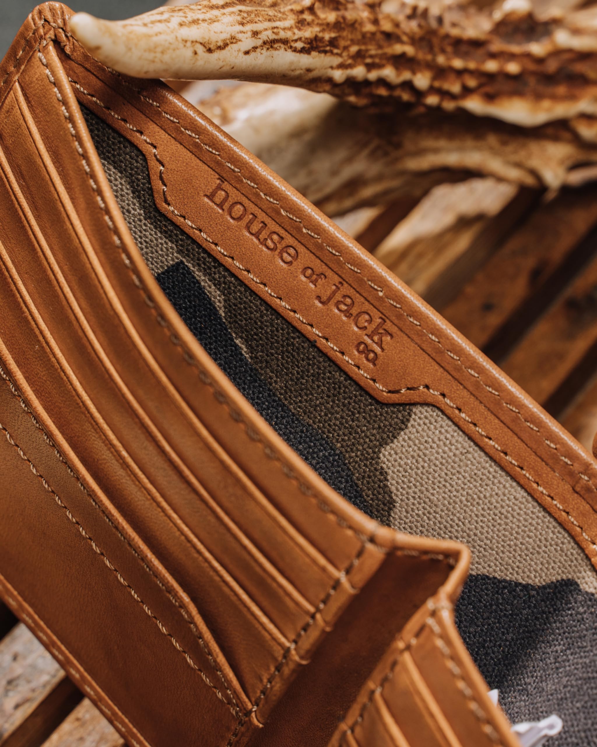House of Jack Co. Deer In The Woods Bifold Wallet | Full Grain Italian Leather Mens Wallet | Classic Wallet For Men | Deer Hunter Mens Gift