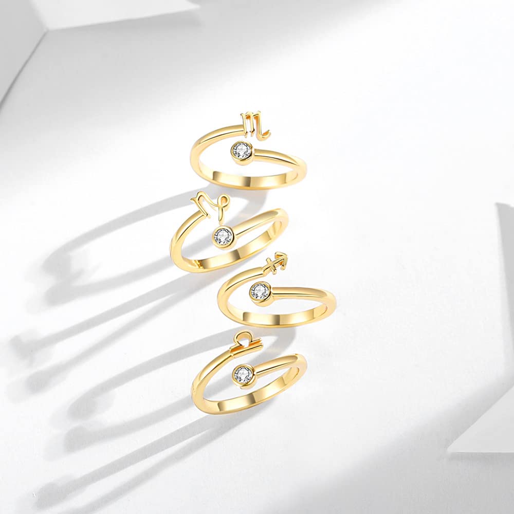 FLYUN Zodiac Rings Virgo Aries Scorpio Ring Minimalist Gold 12 Constellation Ring Cubic Zirconia Adjustable Ring Birthday Gifts for Women (8-Scorpio Ring-Silver)